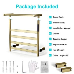 VJASS Towel Warmer,4 Bar Towel Heater Rack with Top Shelf,SUS304 Stainless Steel Brushed Gold, Wall-Mounted Bath Towel Heater for Bathroom