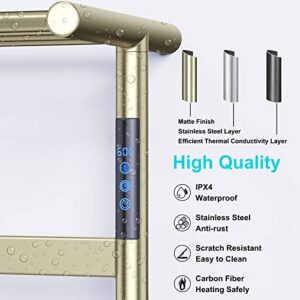 VJASS Towel Warmer,4 Bar Towel Heater Rack with Top Shelf,SUS304 Stainless Steel Brushed Gold, Wall-Mounted Bath Towel Heater for Bathroom