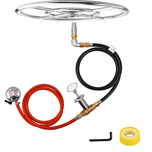 NP Stainless Steel Fire Ring Burner Valve Assembly Kit Fire Pit Installation Kit for Propane Gas Outdoor Fireplace