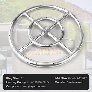 NP Stainless Steel Fire Ring Burner Valve Assembly Kit Fire Pit Installation Kit for Propane Gas Outdoor Fireplace