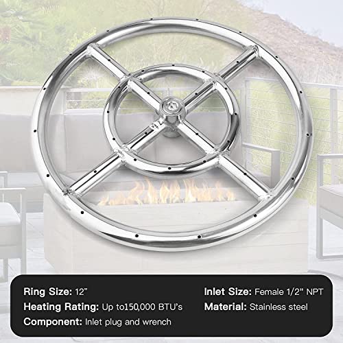 NP Stainless Steel Fire Ring Burner Valve Assembly Kit Fire Pit Installation Kit for Propane Gas Outdoor Fireplace