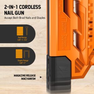 WORKSITE Cordless Brad Nailer 18 Gauge, Nail Gun Battery Powered, Staple Gun for Wood with 1000pcs Nails and 1000pcs Staples for Soft Woodworking & DIY Projects, Battery & Charger Included