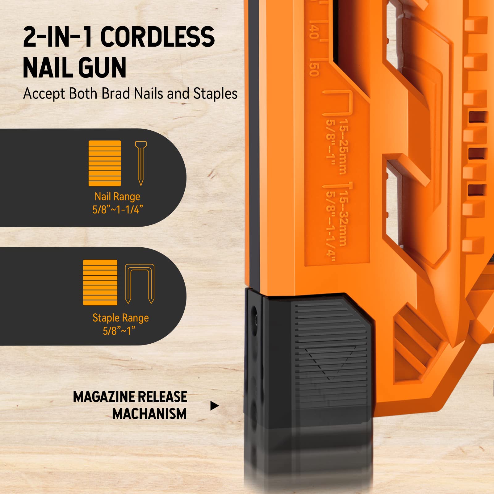 WORKSITE Cordless Brad Nailer 18 Gauge, Nail Gun Battery Powered, Staple Gun for Wood with 1000pcs Nails and 1000pcs Staples for Soft Woodworking & DIY Projects, Battery & Charger Included