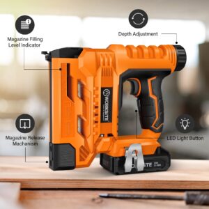 WORKSITE Cordless Brad Nailer 18 Gauge, Nail Gun Battery Powered, Staple Gun for Wood with 1000pcs Nails and 1000pcs Staples for Soft Woodworking & DIY Projects, Battery & Charger Included