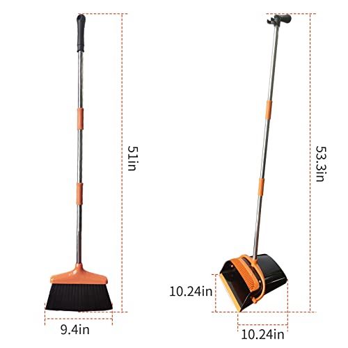 Broom and Dustpan Set for Home Long Handle (51" Length) Extendable Standing Dust Pan for Indoor Lobby Office Kitchen Cleaning