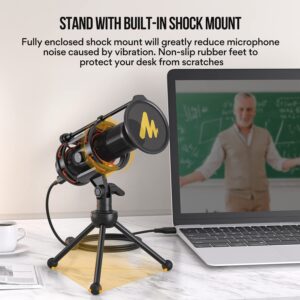 MAONO Computer Microphone All in One USB Condenser Mic 192kHz/24bit with Metal Pop Filter, Tripod, Gain Knob&0-Latency Monitoring for Zoom Meeting, Podcasting, Streaming, YouTube, Voice Over, Gaming