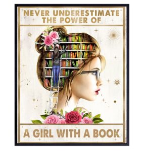 never underestimate a girl with a book wall art - girls room motivational quote - inspirational saying - classroom wall art poster - daughter gift - teacher gift - girls bedroom decor unframed 8x10