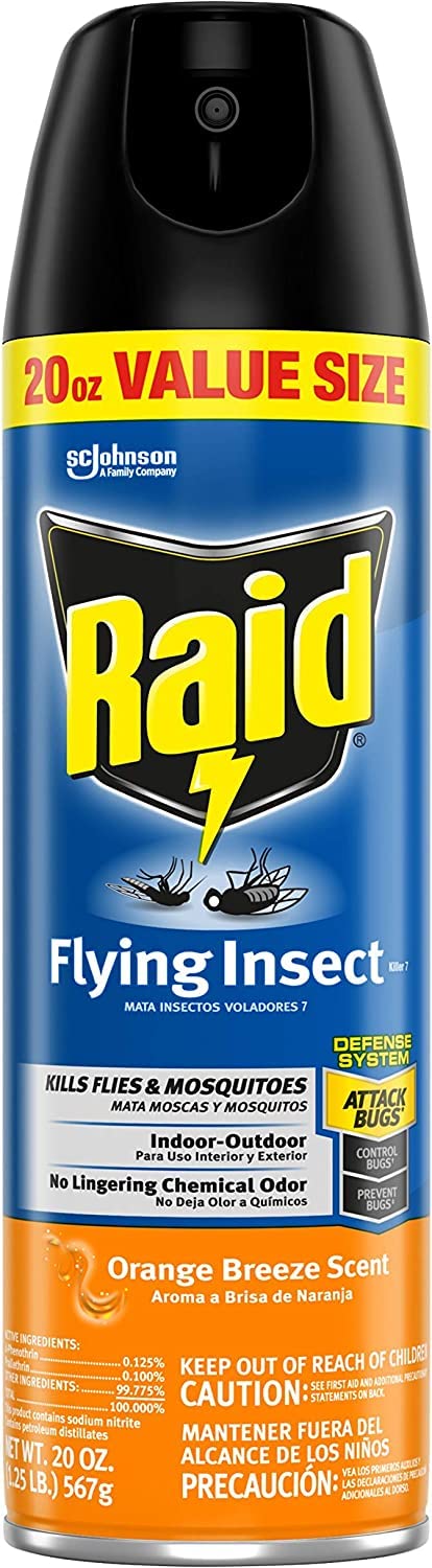 Raid Flying Insect Killer, Kills Flies, Mosquitoes, and Other Flying Insects on Contact, for Indoor and Outdoor Use, Orange Breeze Scent, 18 oz (3 Pack)