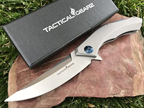 TACTICAL GEARZ Pocket Knife for EDC! Stonewashed Stainless Steel Handle! D2 Steel Blade! Includes Sheath! (Triton S)