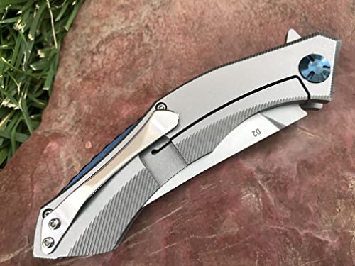 TACTICAL GEARZ Pocket Knife for EDC! Stonewashed Stainless Steel Handle! D2 Steel Blade! Includes Sheath! (Triton S)