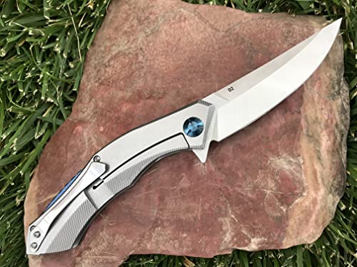 TACTICAL GEARZ Pocket Knife for EDC! Stonewashed Stainless Steel Handle! D2 Steel Blade! Includes Sheath! (Triton S)