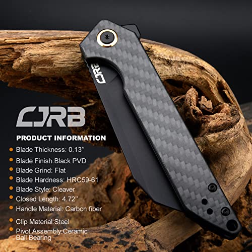 CJRB CUTLERY Folding Knife Rampart (J1907-BCF) AR-RPM9 Powder Steel Black PVD Blade Carbon Fiber Handle Pocket Knife EDC Knife