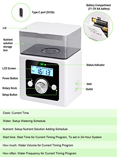 Automatic Watering System for Potted Plants,Indoor Watering System for Plants,Automatic Plant Waterer Indoor for Water and Nutrient Solution,with Programmable Timer, Real Time Clock