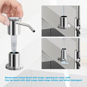 Soap Dispenser for Kitchen Sink with 304 Stainless Steel Pump Head, fit 1’’-3'' Thick Countertop, Built in Soap Pump with Continuous Extension Tube & Large Capacity Bottle in Brushed Nickel