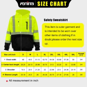 FONIRRA High Visibility Safety Fleece Hoodie for Men Reflective Sweatshirt ANSI Class 3 with Black Bottom(Yellow,L)