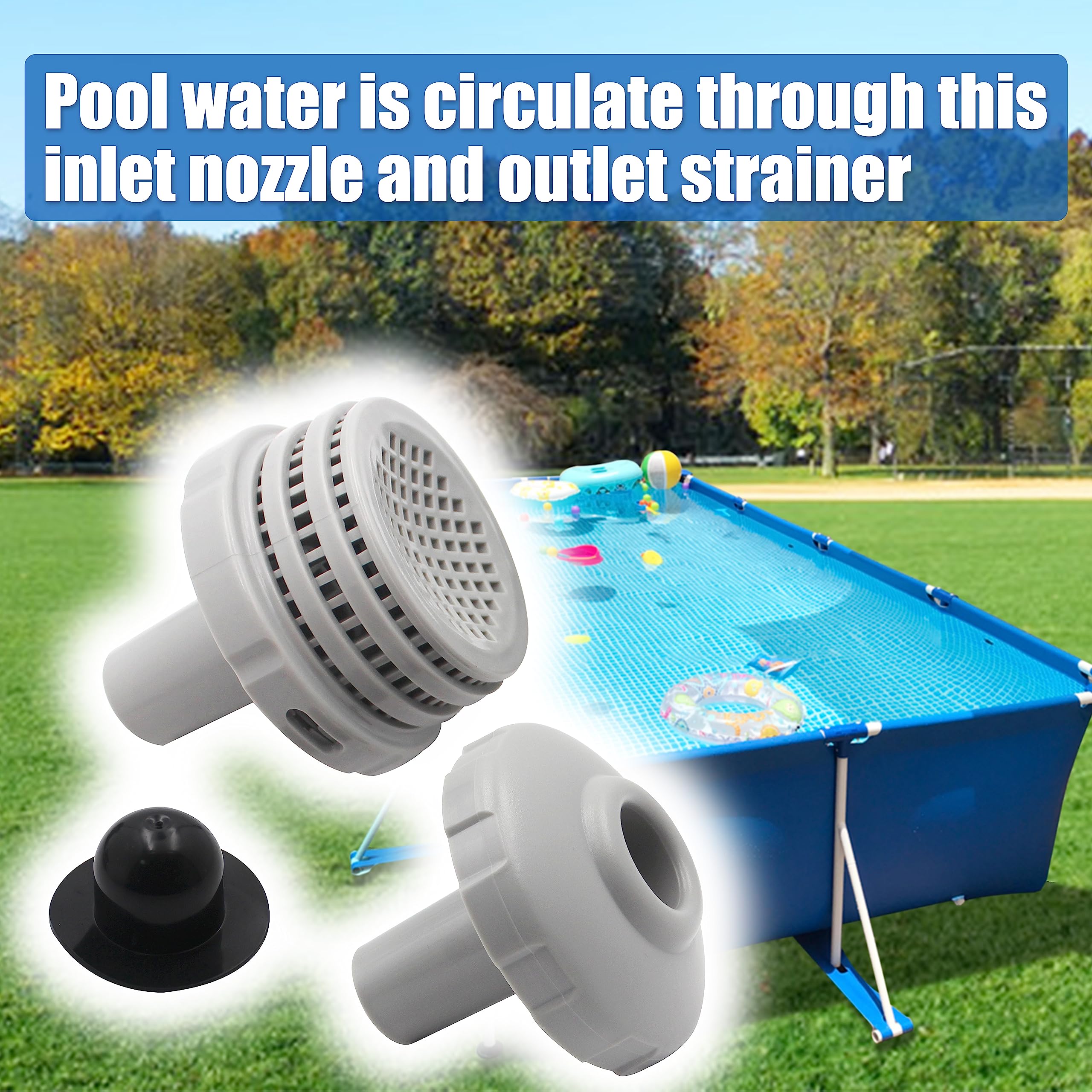 TIROAR 25022E Swimming Pool Water Jet Connector Kits with Outlet Strainer Grid,Inlet Nozzle and Hole Plug with 1.25 Inch Fittings