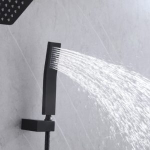 FSCEPIXI 2 Handles Shower Faucet Set,Rain Shower Head with Handheld Shower Combo Set,Dual 2 in 1 Shower System,Wall Mounted,Matte Black