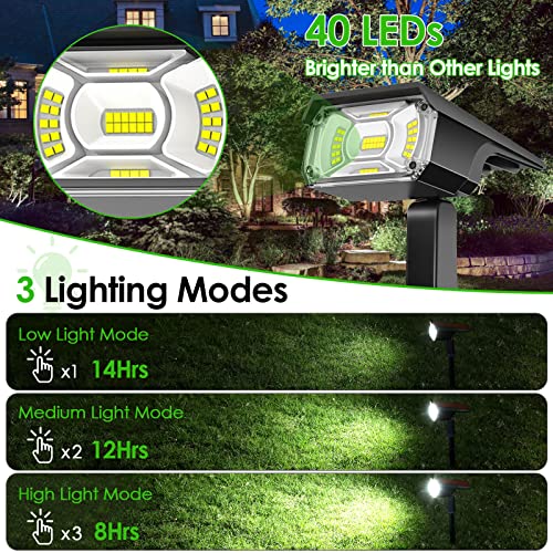 NEVTPER 8 Pack Solar Spot Lights Outdoor, 40 LEDs Outdoor Light Solar & USB Powered, 3 Lighting Modes Cool White Auto ON/Off Yard Landscape Spotlights, IP65 Waterproof Garden Light for Tree Flag