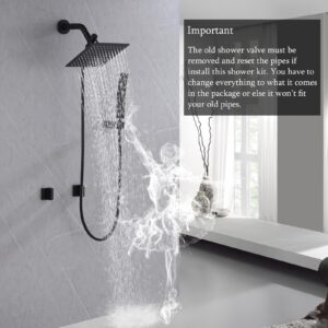 FSCEPIXI 2 Handles Shower Faucet Set,Rain Shower Head with Handheld Shower Combo Set,Dual 2 in 1 Shower System,Wall Mounted,Matte Black