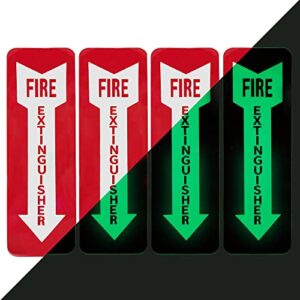 Fire Extinguisher Sign, 4 Pack Of Fire Extinguisher Sticker, Glow In The Dark 18 Mil Thick Durable - Weatherproof Self Adhesive Photoluminescent And UV Protected Safety Signs red