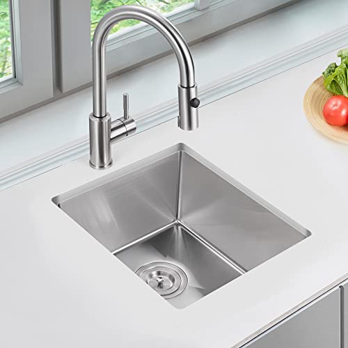 TSIBOMU 15 x 15 Inch Undermount Kitchen Sink, T-304 Stainless Steel Single Bowl Bar Sink or Prep Small Sink (Brushed)