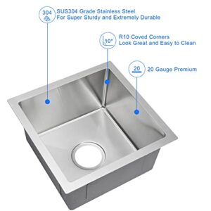 TSIBOMU 15 x 15 Inch Undermount Kitchen Sink, T-304 Stainless Steel Single Bowl Bar Sink or Prep Small Sink (Brushed)