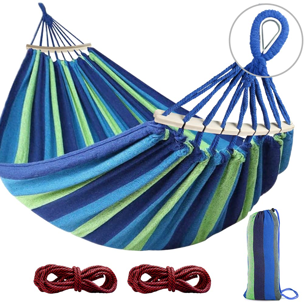 MOSFiATA Hammocks Portable Camping Hammock Upgraded 550lb Comfortable Fabric Hammock with Two Anti Roll Balance Beam and Sturdy Tree Straps for Camping, Patio, Backyard, Outdoor （Blue Green）