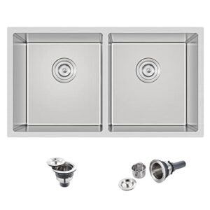 tsibomu 32 x 18 inch undermount double bowl kitchen sink, 304 stainless steel 50/50 double bowl workstation sink (brushed)