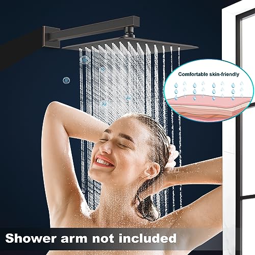 Midanya Rainfall Shower Head Oil-Rubbed Bronze 12 Inch Square Stainless Steel Rain Showerhead High Pressure Waterfall Crackproof Coverage with Silicone Nozzle 1/16" Ultra Thin Design Swivel Connector