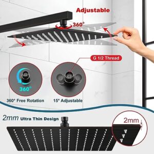 Midanya Rainfall Shower Head Oil-Rubbed Bronze 12 Inch Square Stainless Steel Rain Showerhead High Pressure Waterfall Crackproof Coverage with Silicone Nozzle 1/16" Ultra Thin Design Swivel Connector