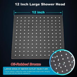 Midanya Rainfall Shower Head Oil-Rubbed Bronze 12 Inch Square Stainless Steel Rain Showerhead High Pressure Waterfall Crackproof Coverage with Silicone Nozzle 1/16" Ultra Thin Design Swivel Connector