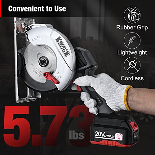 Mini Circular Saw, Brushless Circular Saw with 4.0Ah Battery & Charger, 7000RPM, Max Cutting Depth 1 1/5"(45°), 2 1/10"(90°), Lightweight Circular Saw for Metal, Wood, Drywall, Plastic, Tile, S721-1