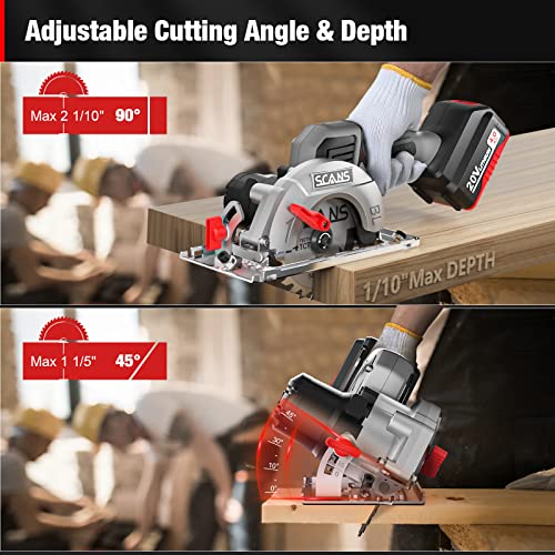 Mini Circular Saw, Brushless Circular Saw with 4.0Ah Battery & Charger, 7000RPM, Max Cutting Depth 1 1/5"(45°), 2 1/10"(90°), Lightweight Circular Saw for Metal, Wood, Drywall, Plastic, Tile, S721-1