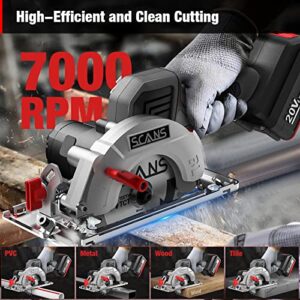 Mini Circular Saw, Brushless Circular Saw with 4.0Ah Battery & Charger, 7000RPM, Max Cutting Depth 1 1/5"(45°), 2 1/10"(90°), Lightweight Circular Saw for Metal, Wood, Drywall, Plastic, Tile, S721-1