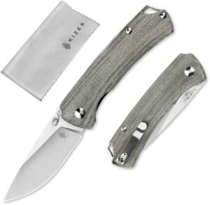 kizer t1 edc knife, 3.19 inches 154cm steel green micarta handle folding pocket knife, v3490c1