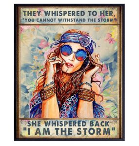 boho-chic wall art - they whispered to her you cannot withstand the storm - encouraging inspirational gifts for women - positive wall decor - motivational poster - women's empowerment saying unframed