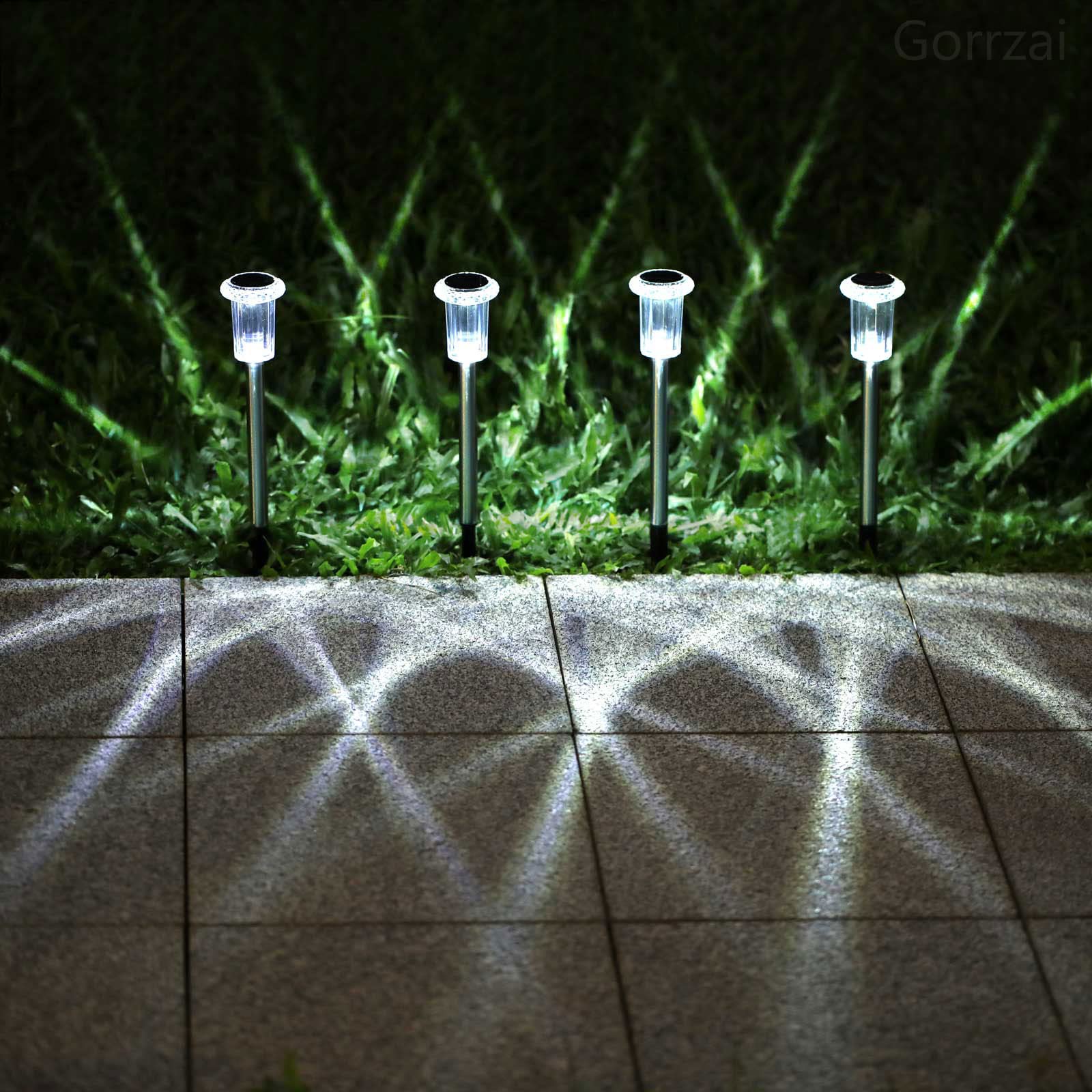 Gorrzai Solar Pathway Lights 10 Pack Solar Outdoor Lights, Led Waterproof Solar Powered Yard Walkway Lighting Stainless Steel Garden Stake for Path, Landscape, Lawn, Driveway, Backyard(Cold White)