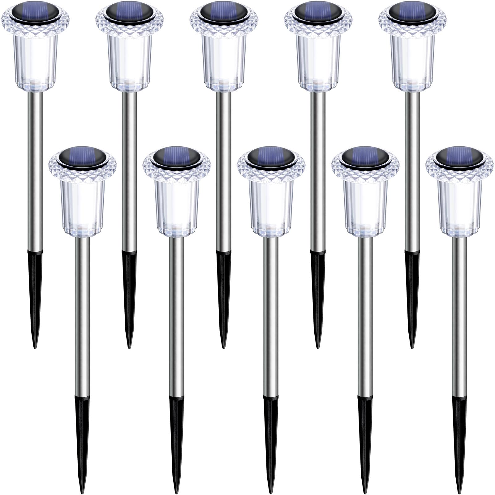 Gorrzai Solar Pathway Lights 10 Pack Solar Outdoor Lights, Led Waterproof Solar Powered Yard Walkway Lighting Stainless Steel Garden Stake for Path, Landscape, Lawn, Driveway, Backyard(Cold White)