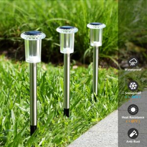 Gorrzai Solar Pathway Lights 10 Pack Solar Outdoor Lights, Led Waterproof Solar Powered Yard Walkway Lighting Stainless Steel Garden Stake for Path, Landscape, Lawn, Driveway, Backyard(Cold White)