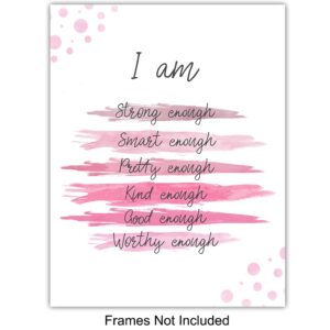 Yellowbird Art & Design Inspirational Quotes Wall Decor - Pink Motivational poster Set - Positive Affirmations Wall Art - Encouraging Gift for Women Girls - I Am - Inspiring Wall Art - UNFRAMED 8x10