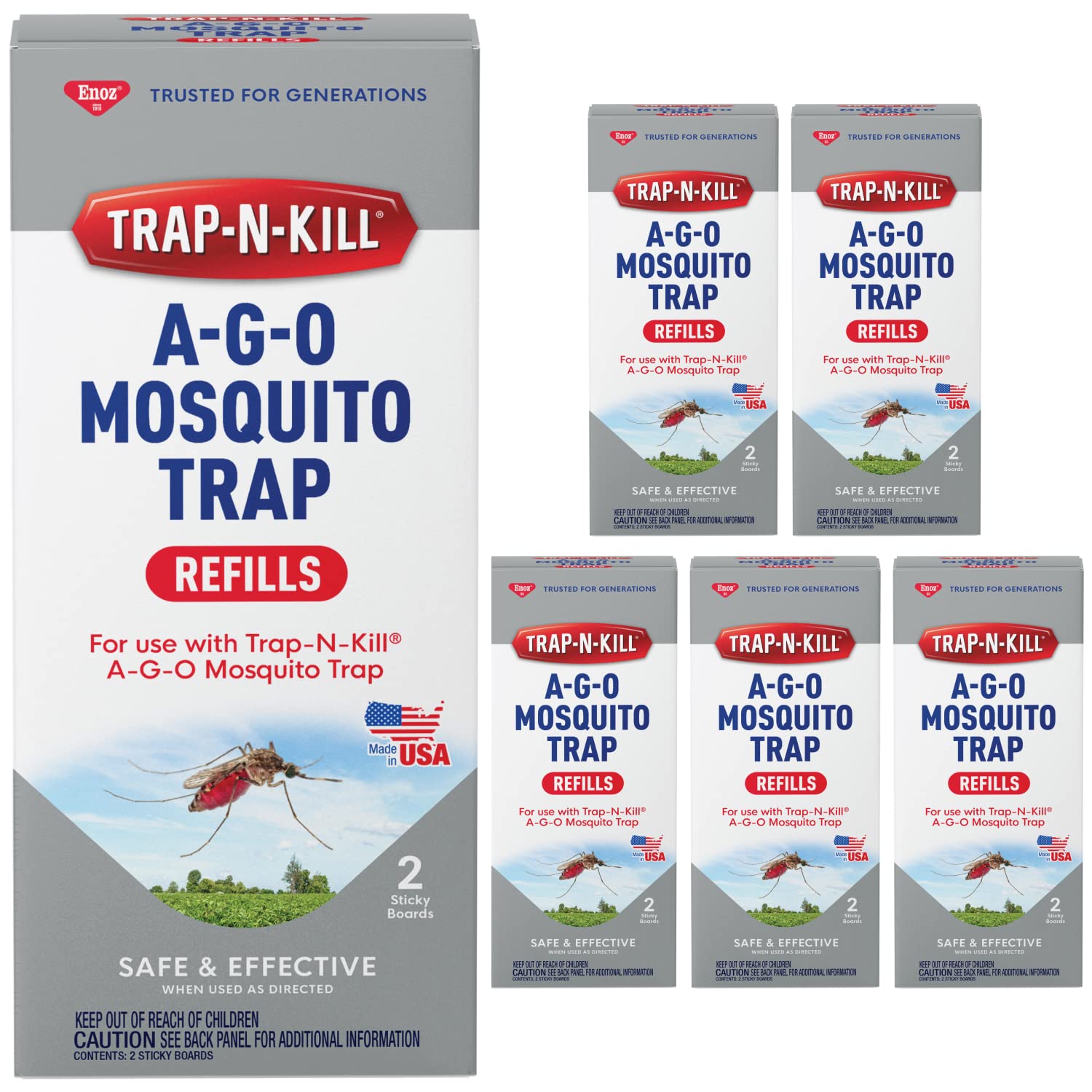 Enoz Trap-N-Kill Mosquito Trap Refills - 2 Replacement Sticky Pads (Pack of 6) - Traps and Kills Mosquitoes - Water and Sticky Pad Design - Safe and Effective - Reusable Mosquito Trap