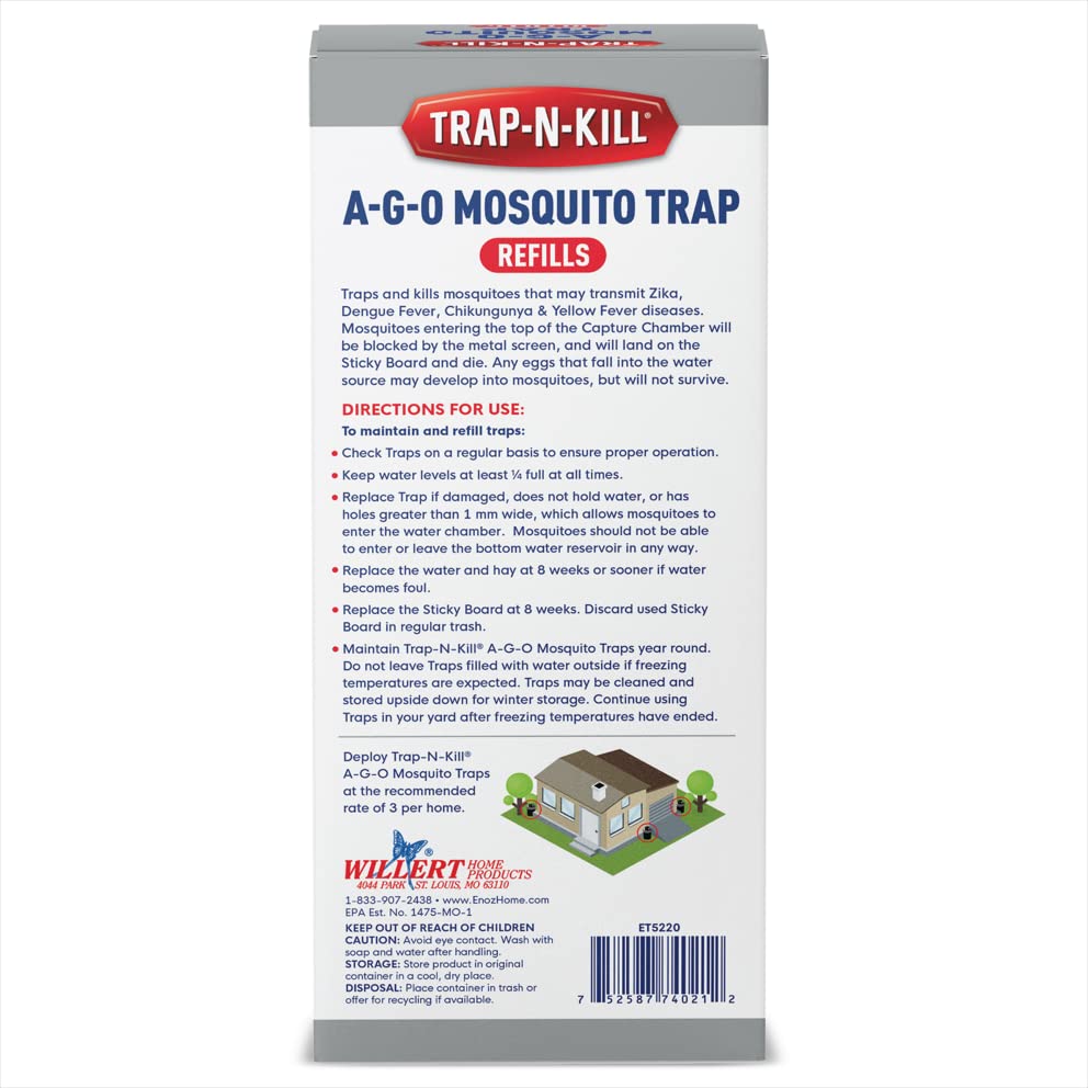 Enoz Trap-N-Kill Mosquito Trap Refills - 2 Replacement Sticky Pads (Pack of 6) - Traps and Kills Mosquitoes - Water and Sticky Pad Design - Safe and Effective - Reusable Mosquito Trap