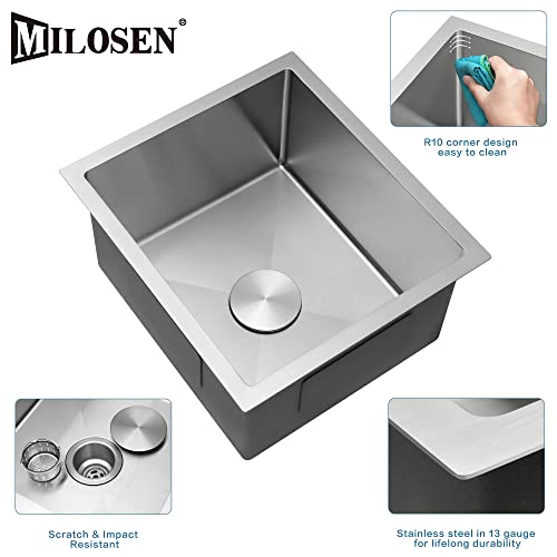 MILOSEN Bar Sink Undermount 17×19 Inch, Wet Bar Prep Kitchen Sink, Small RV Kitchen Sink Single Bowl, Small Stainless Steel Undermount Bar Sink