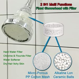 IHAO 2 in 1 Vitamin C Filtered Fixed Shower Head High Pressure Purifying Hard Water Softener Chlorine Flouride Filter Multi Modes Changeable Showerhead Fresh Dry Skin & Hair Loss