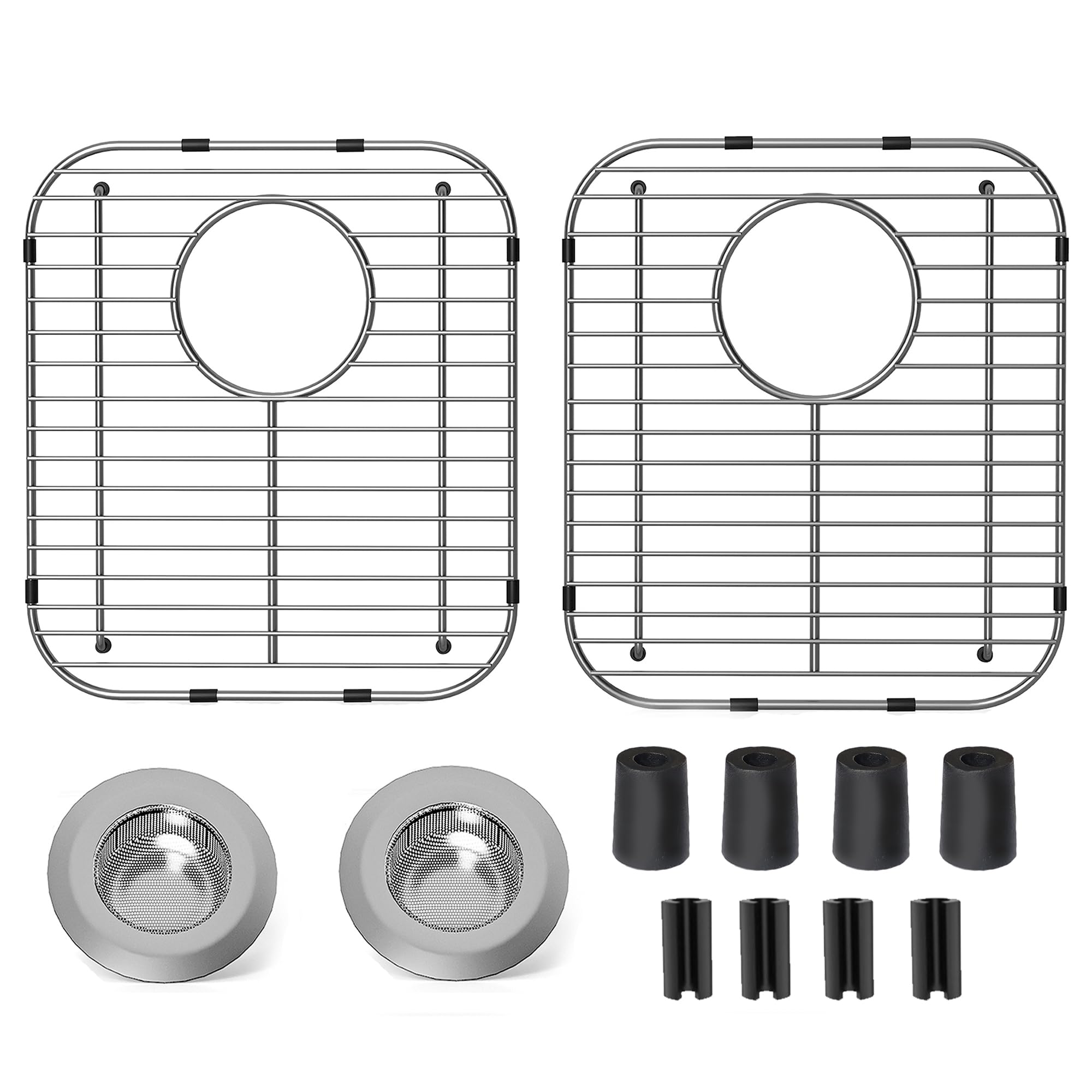 2Pack Stainless Steel Kitchen Sink Grid,13.2" x 11.6" x 1.2" Sink Protectors With Rear Drain Hole,Sink Rack for Bottom of Sink, Anti-rust Metal Sink Bottom Grid With 2Pack Sink Strainers