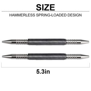 PMIIO 2 Pieces Dual Head Nail Setter Spring Loaded Nail Set Spring Nail Punch Hammerless Tool Kit 3/32″& 1/8″ Tools 3500 PSI Striking Force Counter Punch