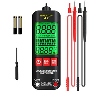 suettla a1 voltage tester, non contact voltmeter digital smart multimeter electric detector for measure ac/dc volt, liver wire, resistance, continuity