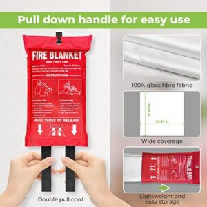 Guardryshely Fire Blanket for Home, Emergency Fire Blanket Kitchen, Easy to Store Fire Suppression Blanket, Fiberglass Fire Blanket Emergency for Grill, Car, Fireplace (39 in x 39 in), 1 Pack