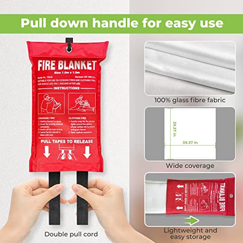 Guardryshely Fire Blanket for Home, Emergency Fire Blanket Kitchen, Easy to Store Fire Suppression Blanket, Fiberglass Fire Blanket Emergency for Grill, Car, Fireplace (39 in x 39 in), 1 Pack