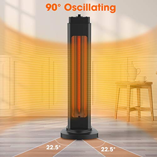 SURJUNY Electric Patio Heater, Infrared Space Heater with 90° Oscillation, Tip-Over Shut Off Protection, Quiet and Fast Heating, 1500W Radiant Heater for Indoor, Patio Outdoor Use